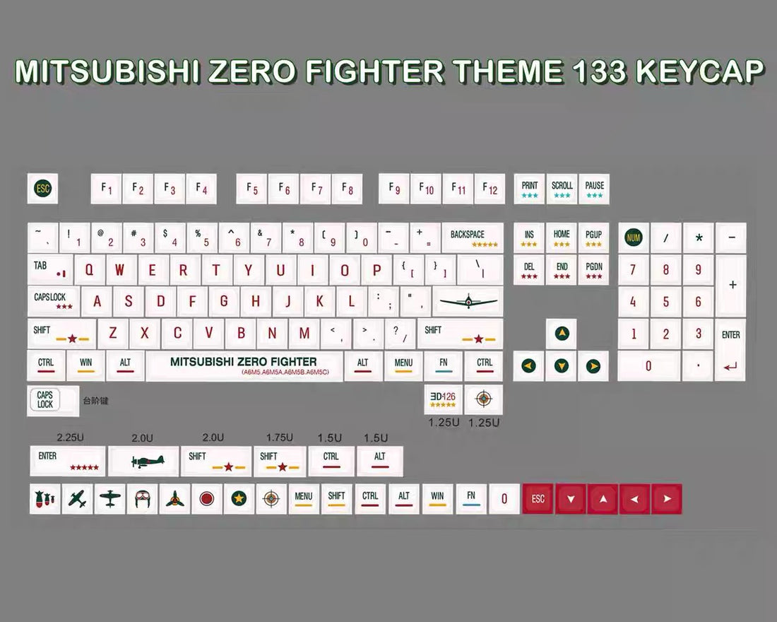 Retro Mitsubishi Zero Fighter Keycaps For Mechanical Keyboards